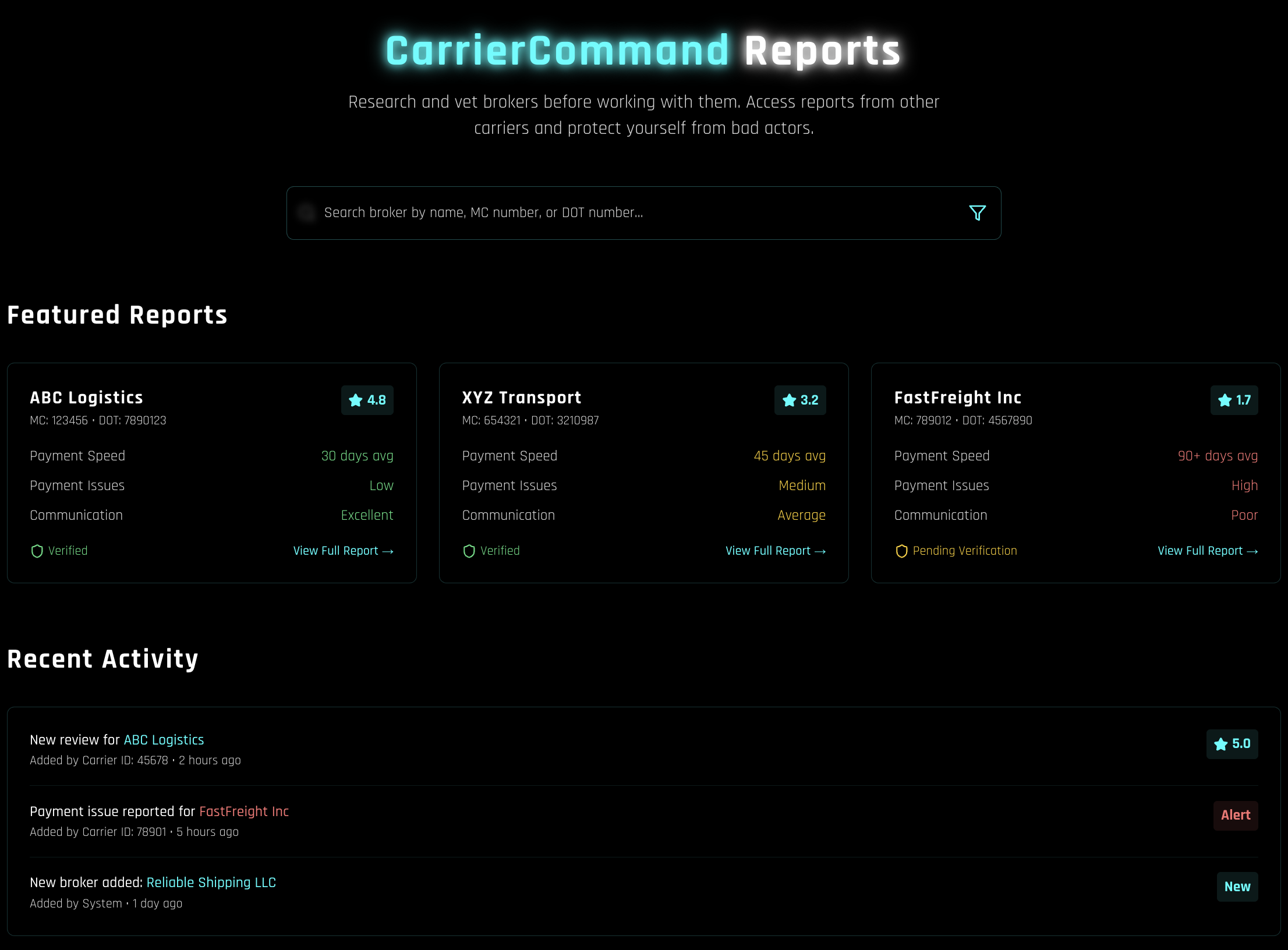 CarrierCommand - Take Control of Your Fleet | Broker Vetting Platform
